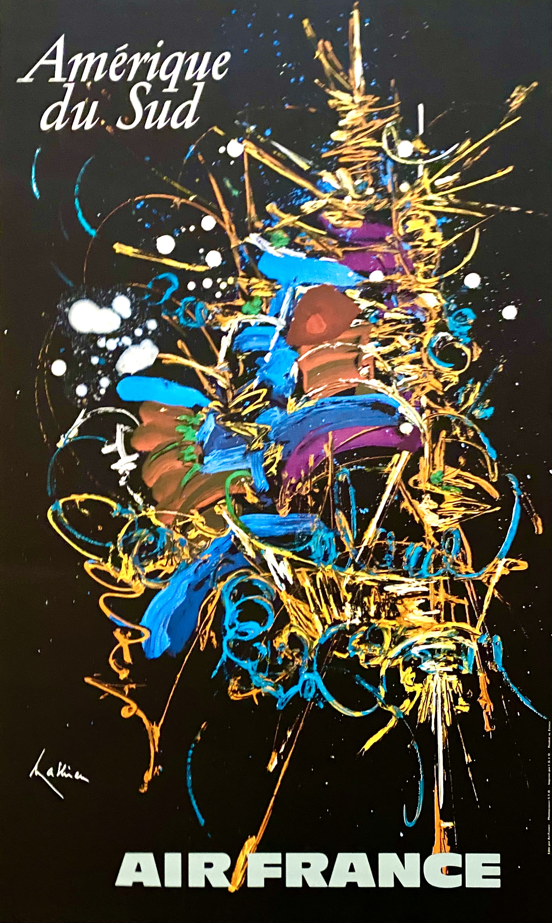 GEORGES MATHIEU - ORIGINAL AIR FRANCE POSTER SOUTH AMERICA - SIGNED IN ...