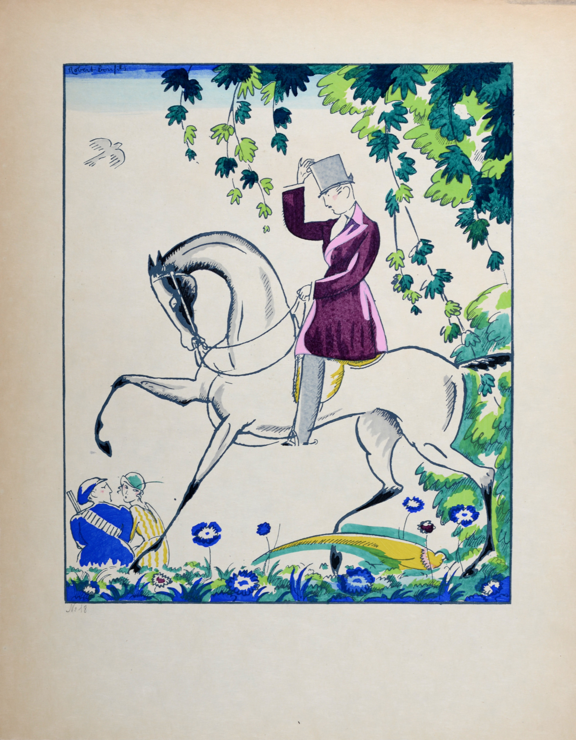 Robert BONFILS - Le Cavalier, C. 1919 - Original hand-colored pochoir ...