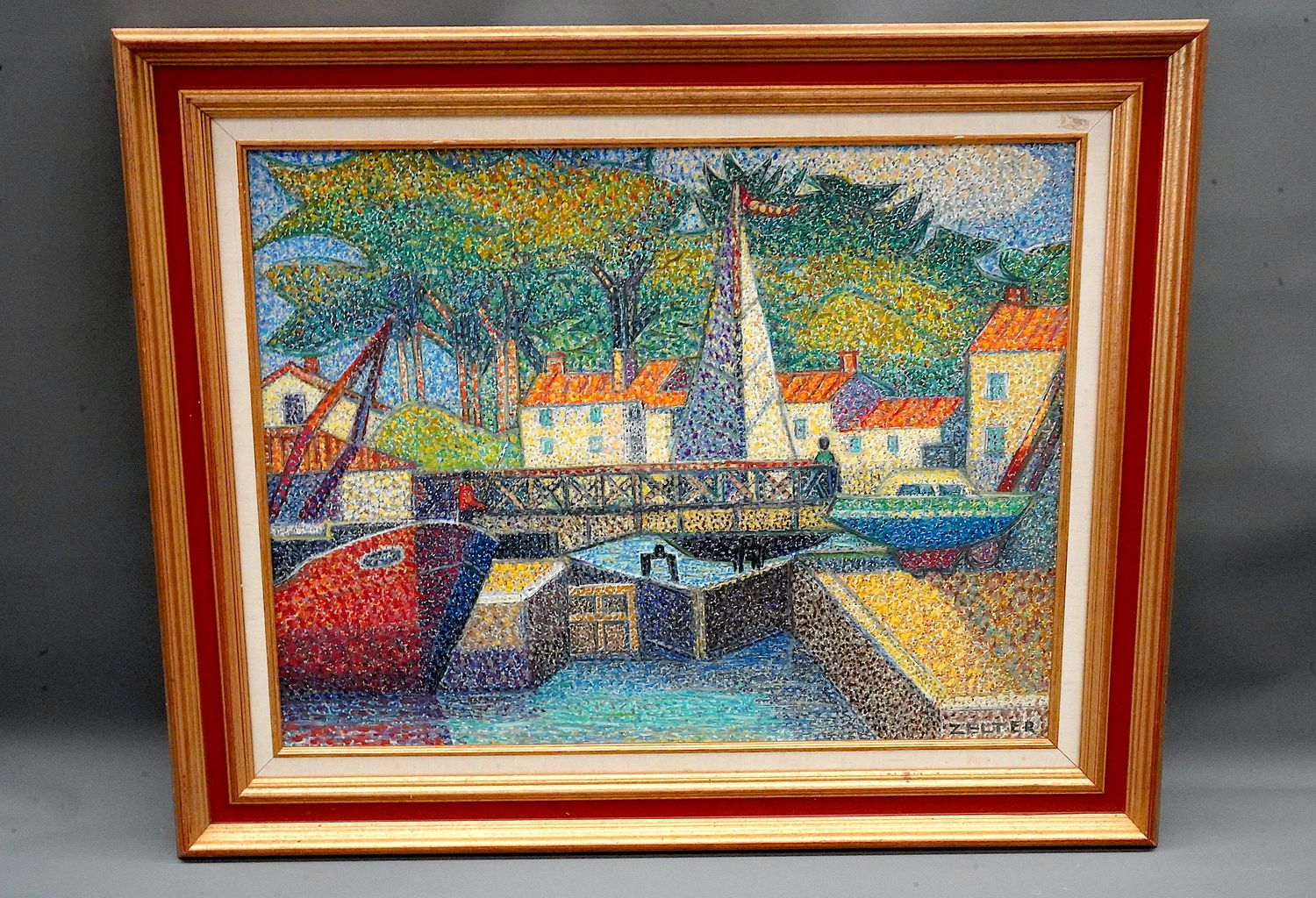 GEORGES JOSEPH ZELTER (1938). Bateau devant l'écluse. - Art Moderne ...