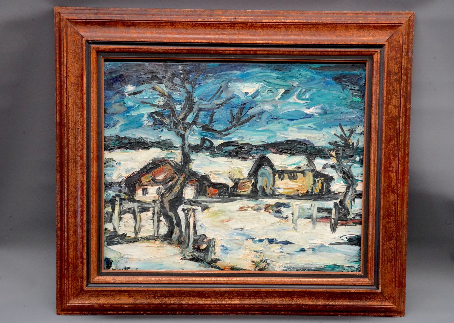 MAURICE VERDIER (1919-2003). Hameau sous la neige. - Art Moderne - Plazzart