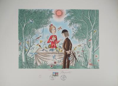 Raymond Peynet - Les amoureux : le perchoir aux oiseaux - Lithographie originale Signée - Art ...