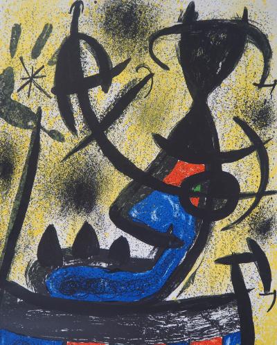 Joan MIRO : Personnage surréaliste allongé - Lithographie originale ...