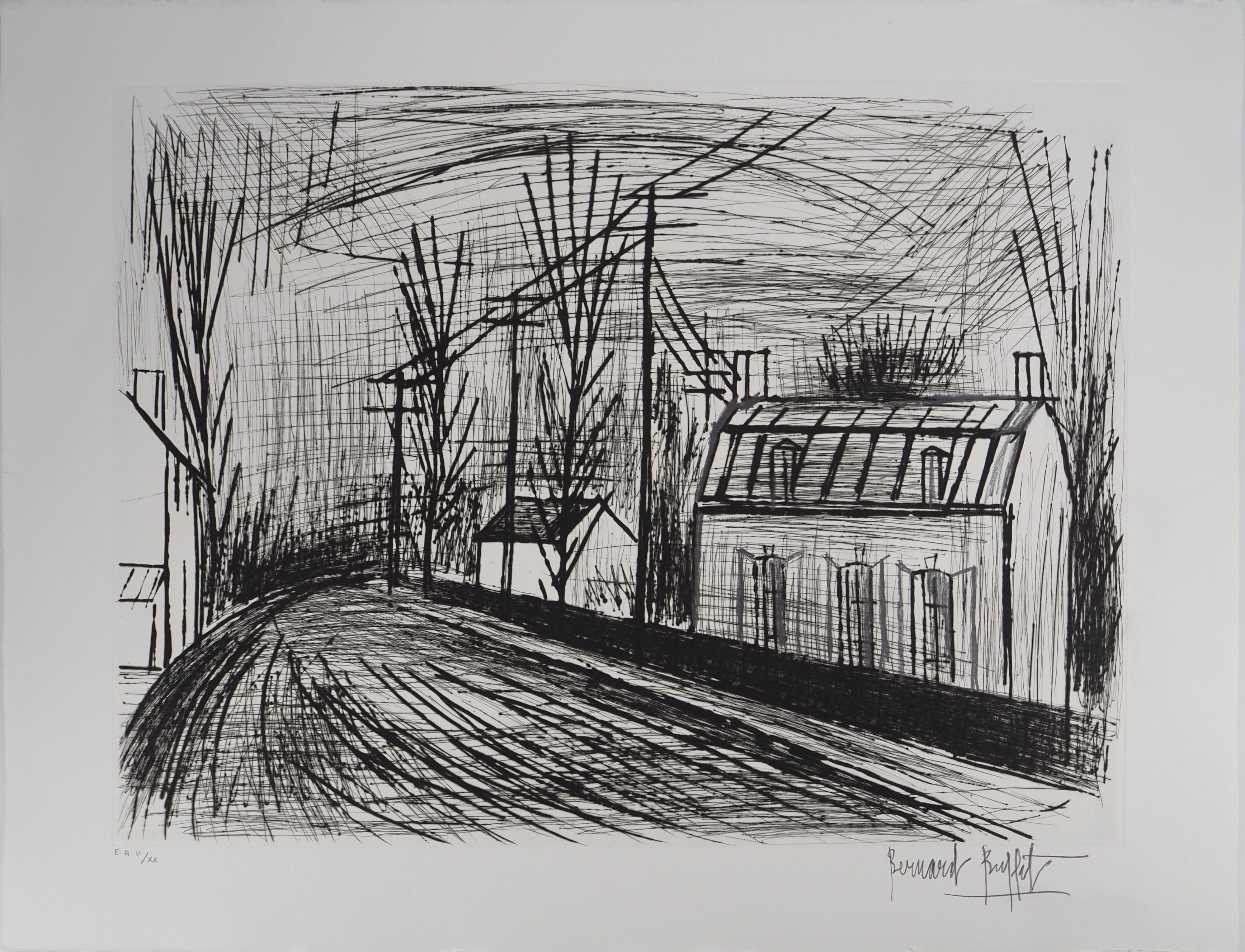 Bernard BUFFET: Strada di campagna, la curva, Incisione originale arricchita firmata - Arte ...