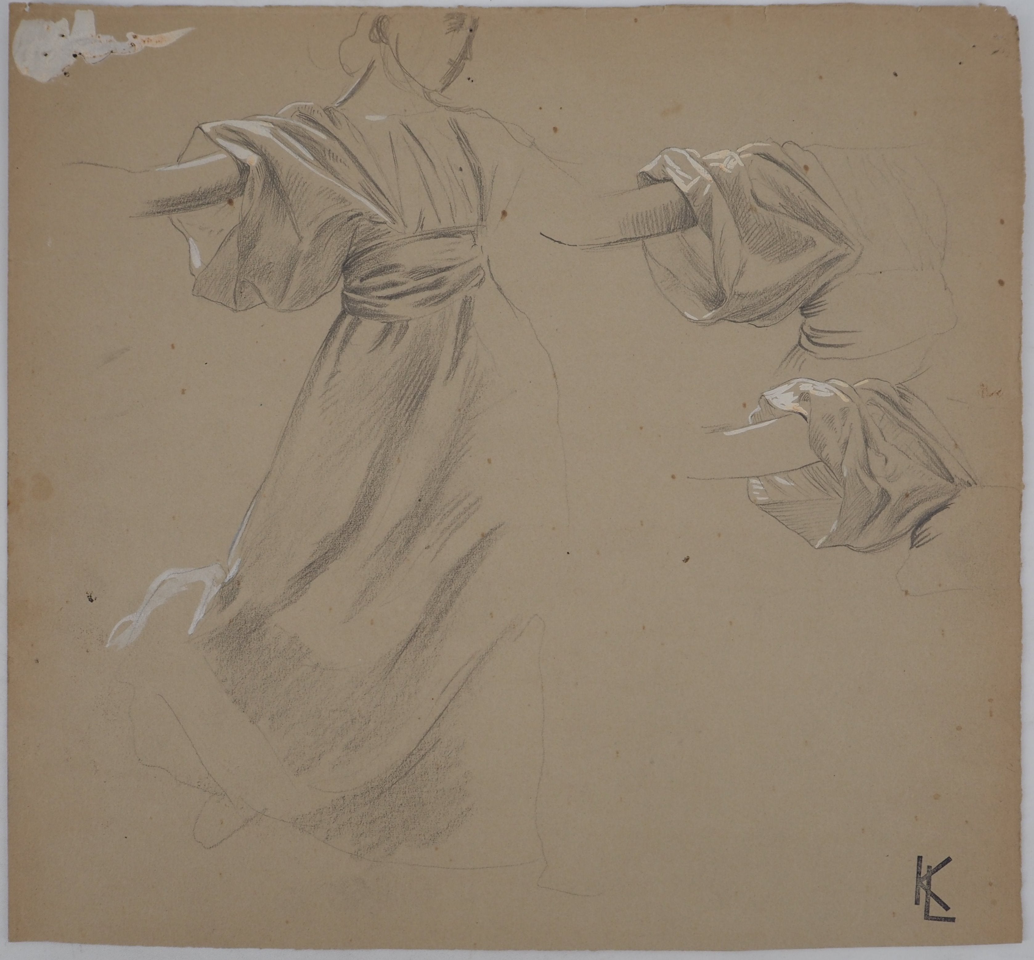 Léopold Franz KOWALSKI: Étude du drapé de robe, dessin original - Art ...