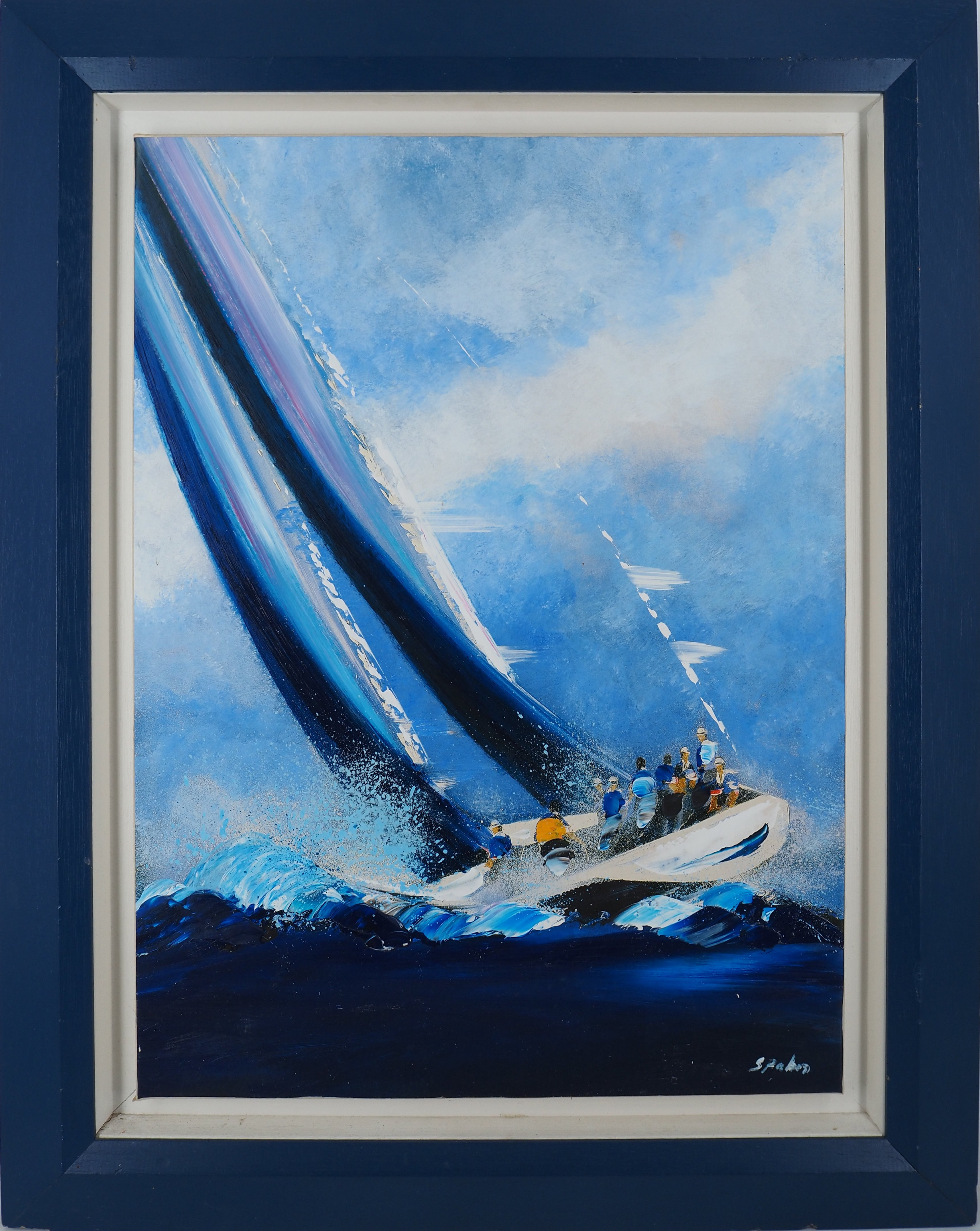 Victor SPAHN : Americas Cup, Voilier sur la mer, Huile sur toile Signée ...