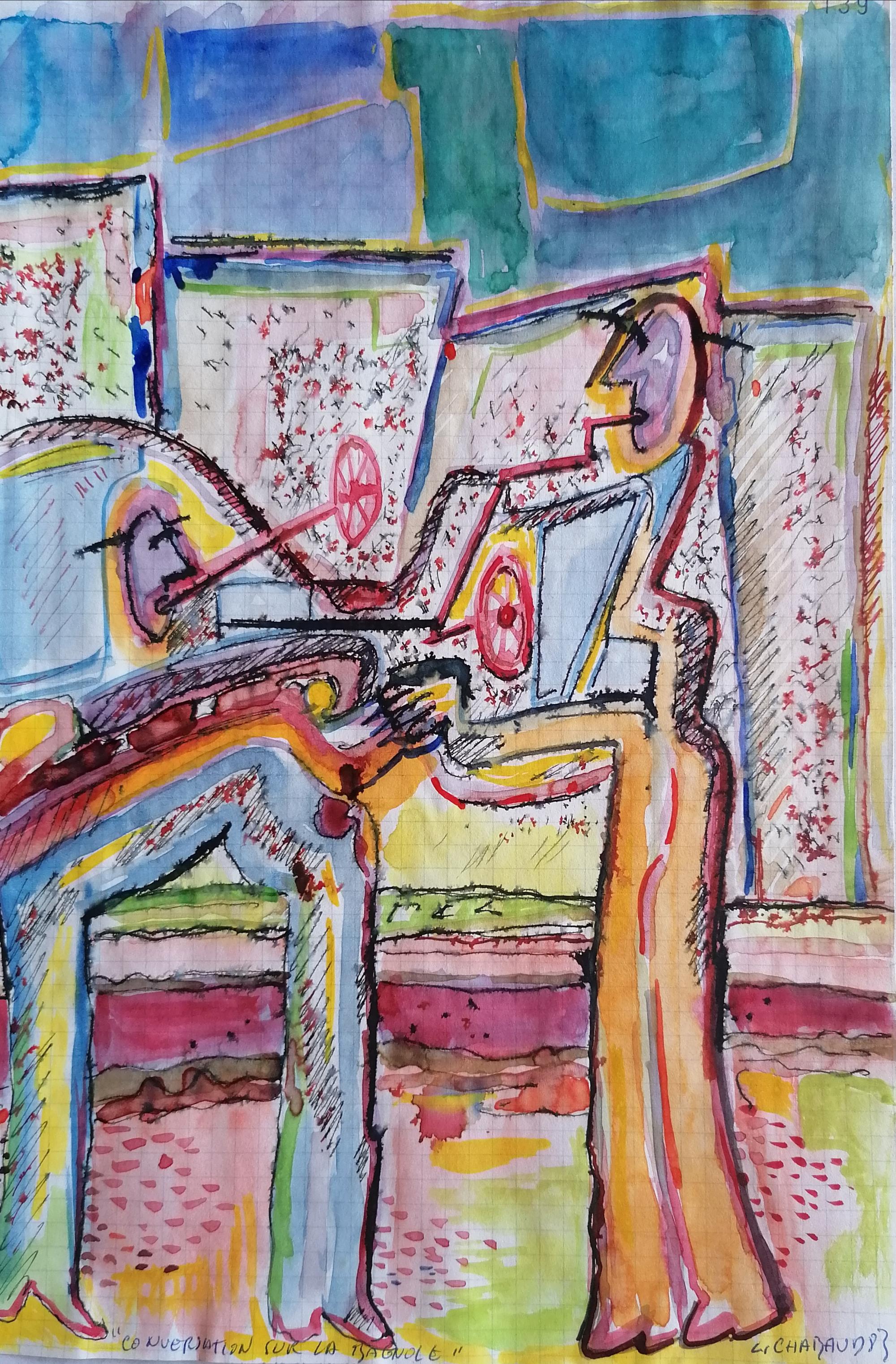 Louis CHABAUD - Conversation on the car, 1983 - Drawing - Contemporary ...